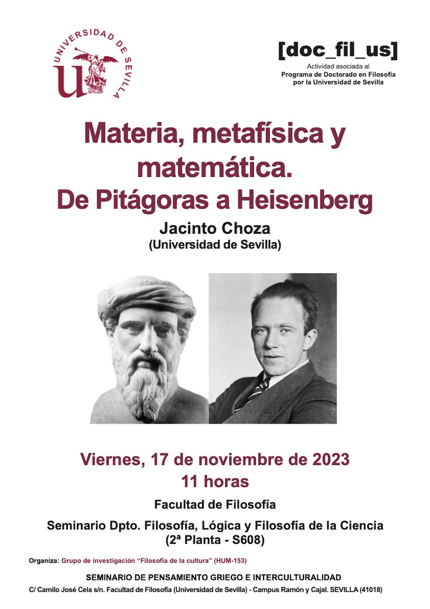 "Seminario Pensamiento griego e interculturalidad": CONFERENCIA del Prof. JACINTO CHOZA "Materia ...